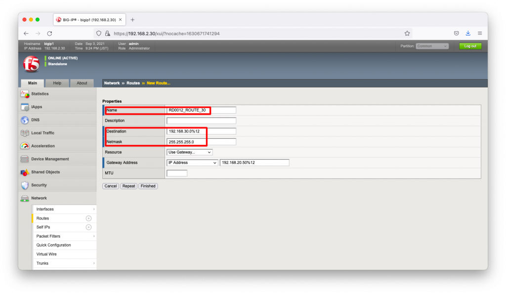 BIG-IP スタティックルートによるルーティング | ネットワークチェンジニアとして