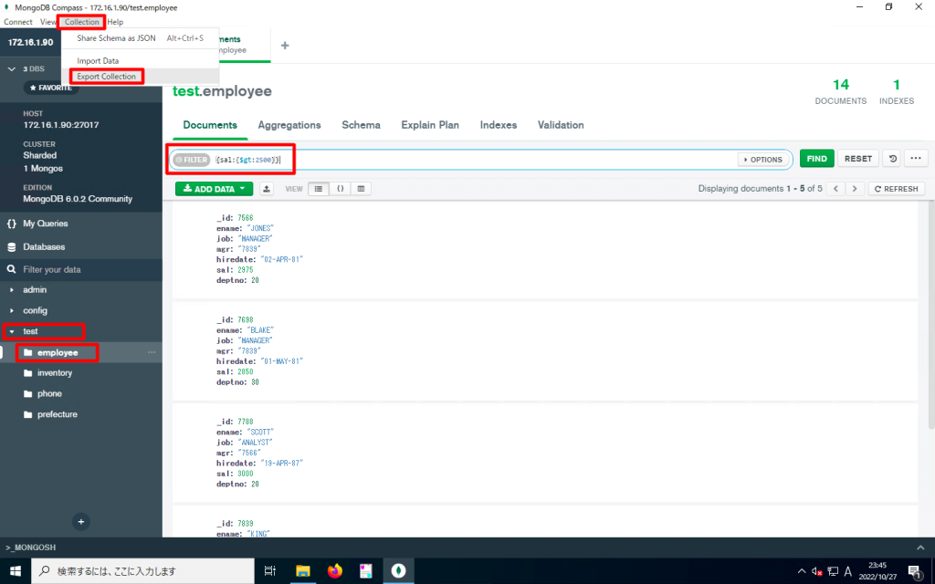 MongoDB importとexport | ネットワークチェンジニアとして